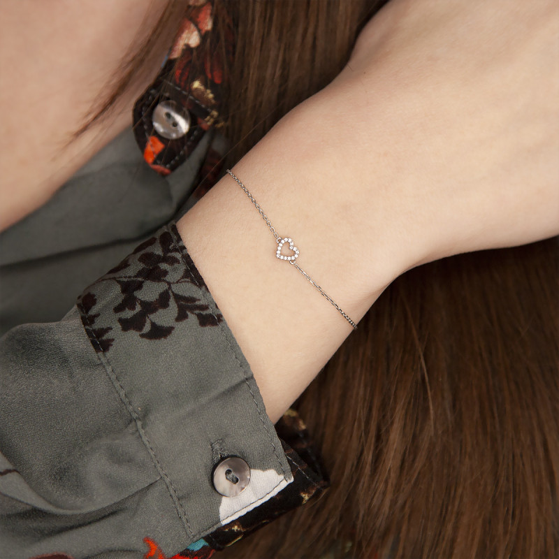 Bracelet Cœur, Or blanc & Diamants de 0.04 ct - Ocarat